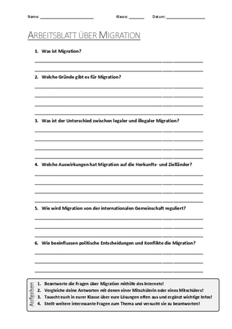 Arbeitsblatt zum Thema "Migration" | Unterricht.Schule